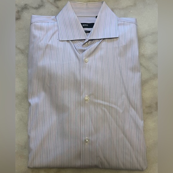 Boss | Shirts | Hugo Boss Purple And Grey Striped Dress Shirt | Poshmark
